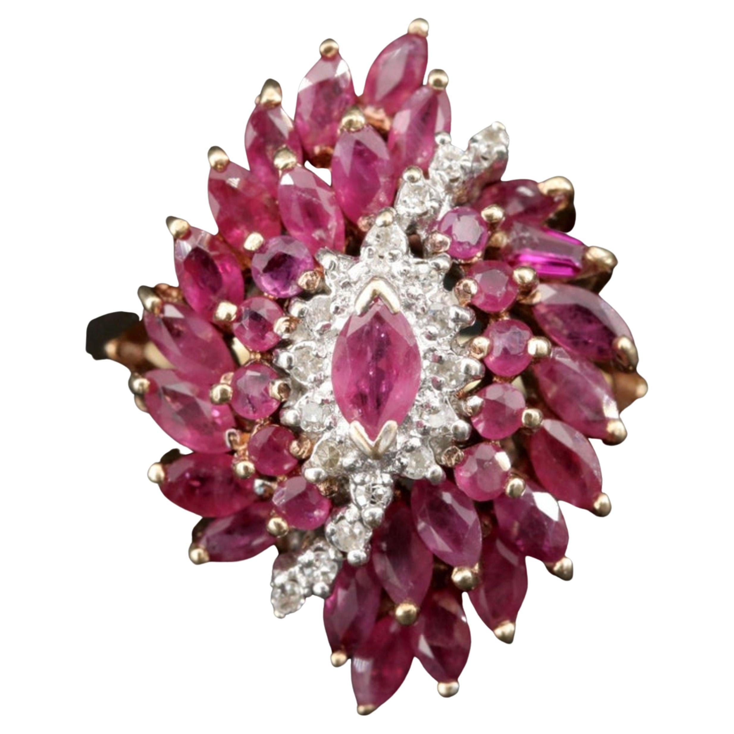 Vintage Diamond Ruby Halo Ring 18 Karat Gold Estate Fine Jewelry ...