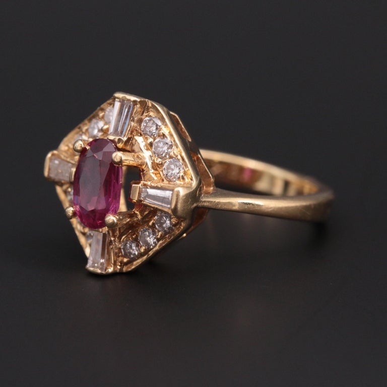 Customizable Halo Ruby Statement Ring, 18K Gold Ruby Wedding Ring For ...