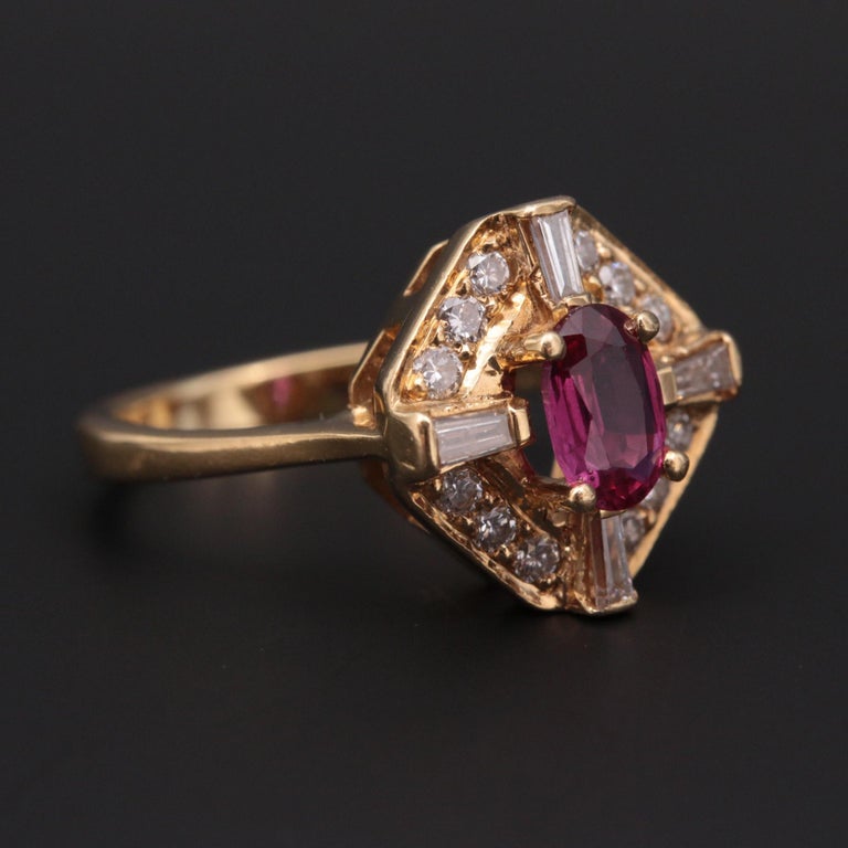 Customizable Halo Ruby Statement Ring, 18K Gold Ruby Wedding Ring For ...
