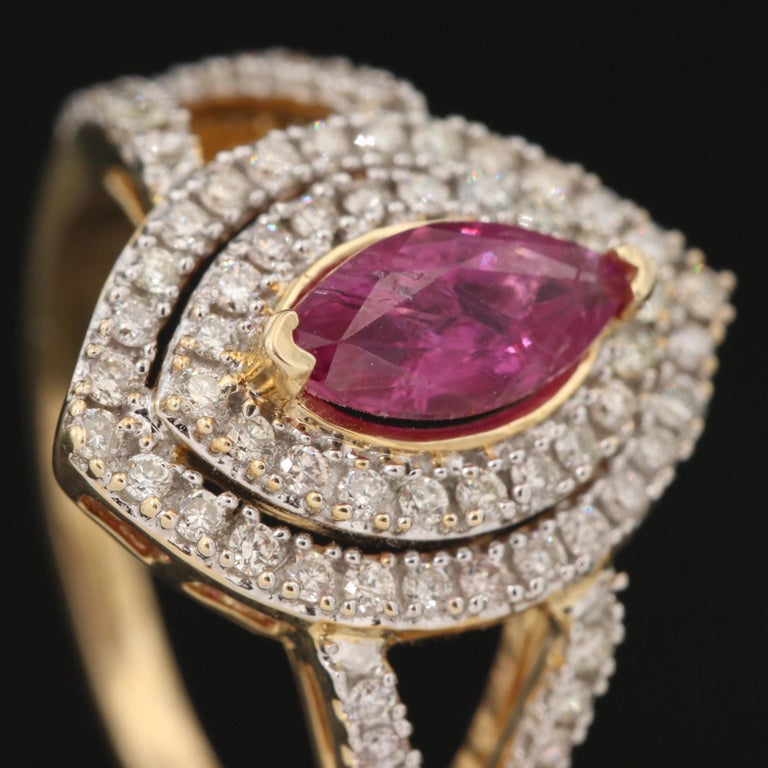 Customizable Halo Ruby Statement Ring, Natural Ruby Gold Wedding Ring For Sale at 1stDibs