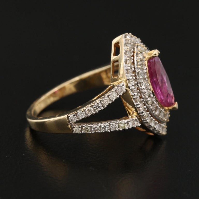 Customizable Halo Ruby Statement Ring, Natural Ruby Gold Wedding Ring ...