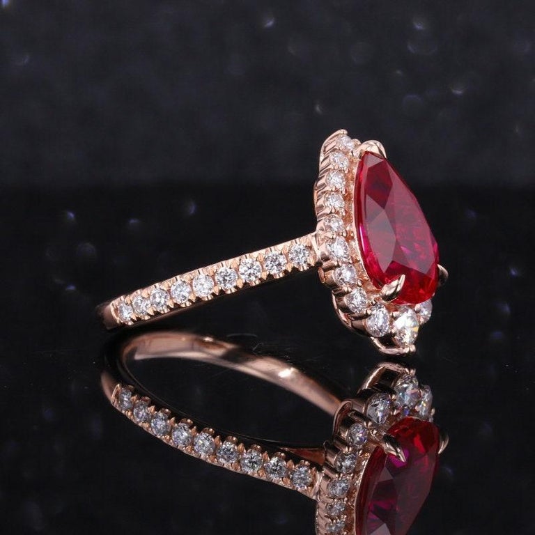 Customizable Halo Ruby Statement Ring, Ruby Engagement Ring, Ruby Gold ...