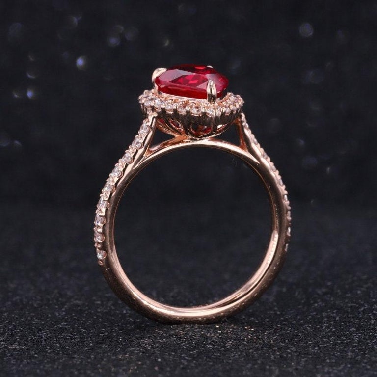 Customizable Halo Ruby Statement Ring, Ruby Engagement Ring, Ruby Gold Ring For Sale at 1stDibs