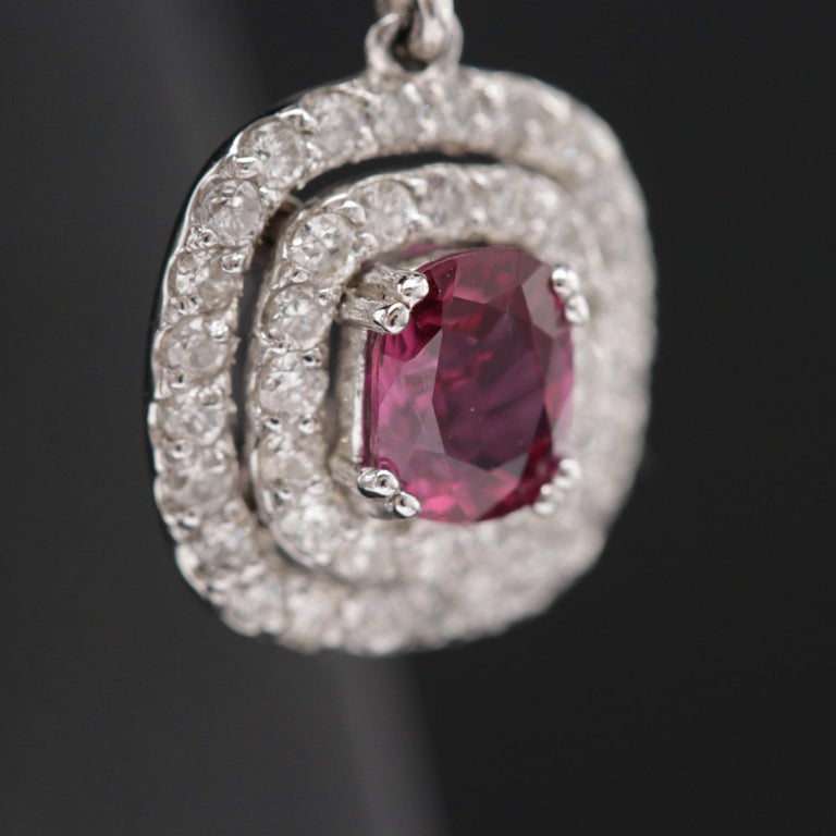 Halo Ruby Stud Earrings, Antique Natural Ruby and Diamond Earring Set ...