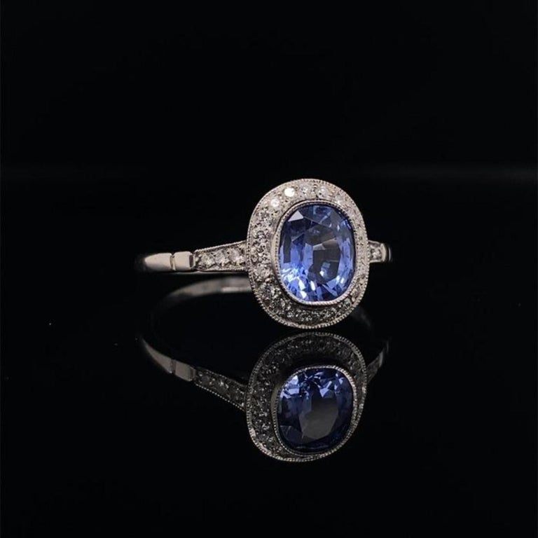 Customizable Halo Sapphire Statement Ring, Vintage Sapphire Wedding ...