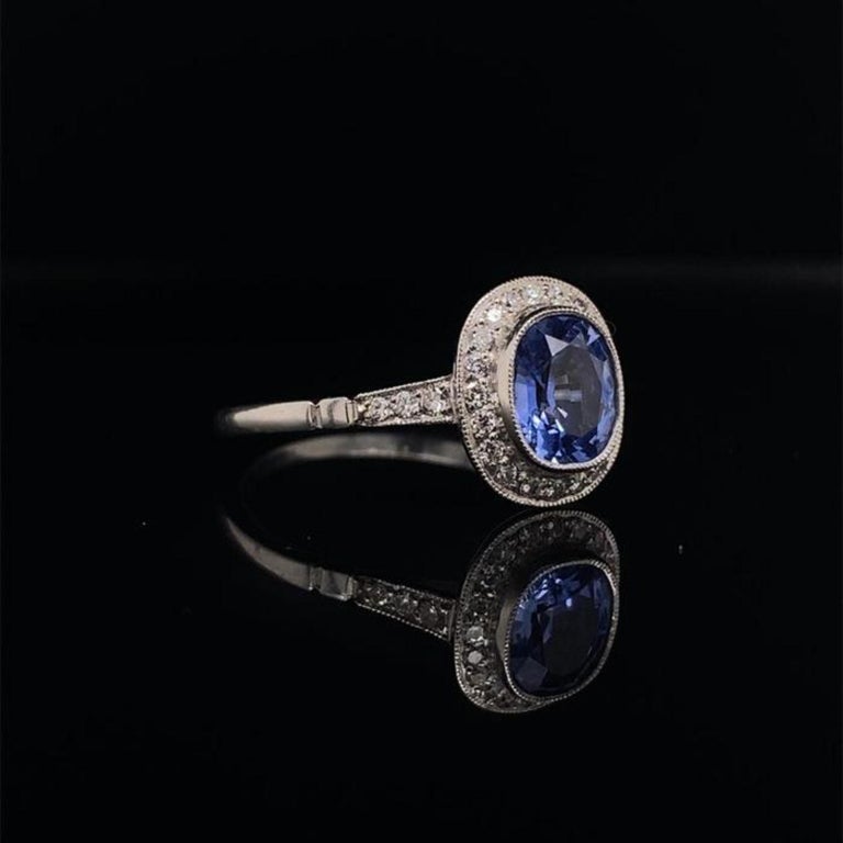 Customizable Halo Sapphire Statement Ring, Vintage Sapphire Wedding ...