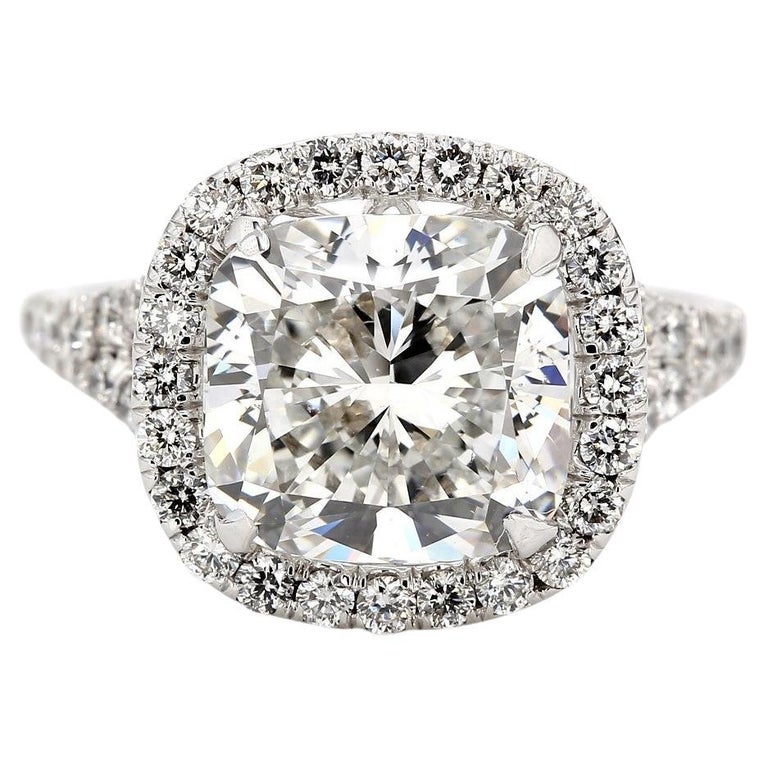Halo Split Shank Ring w/ GIA H/VS2 Cushion Cut Diamond Center, D5.66ct ...