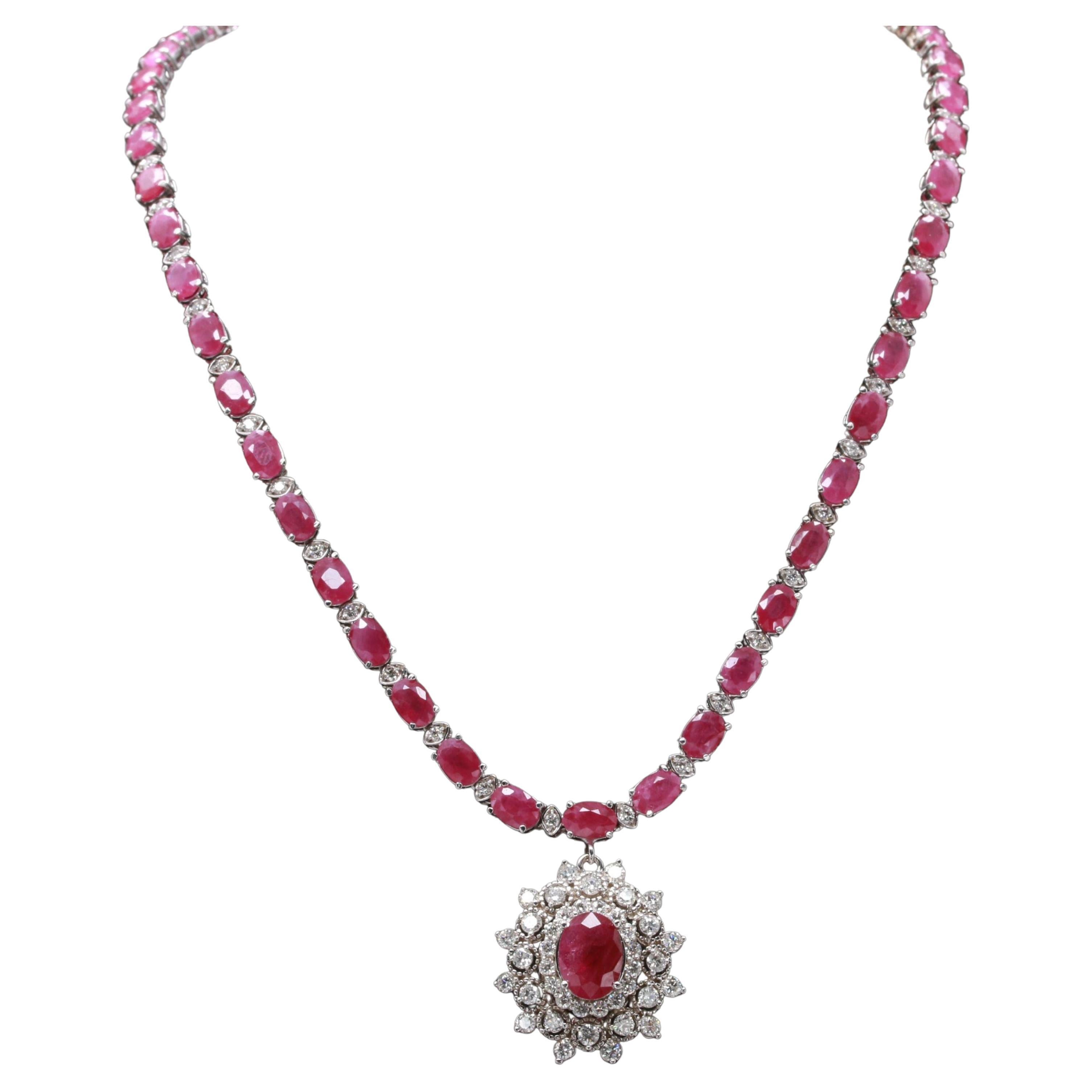 Vintage Oval Cut Ruby Diamonds Necklace, Ruby Diamond Necklace For Sale ...