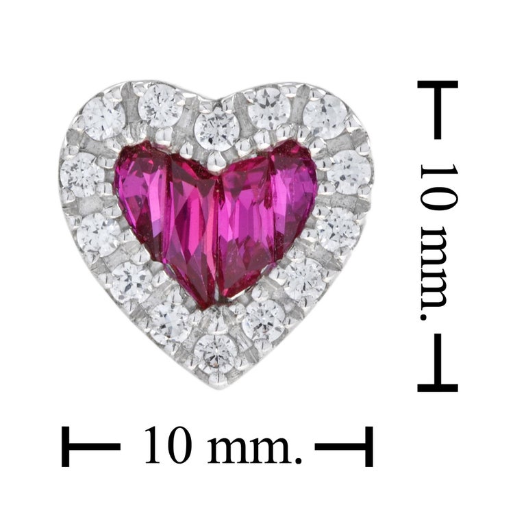 Natural Ruby and Diamond Heart Shape Stud Earrings in 14K White Gold ...