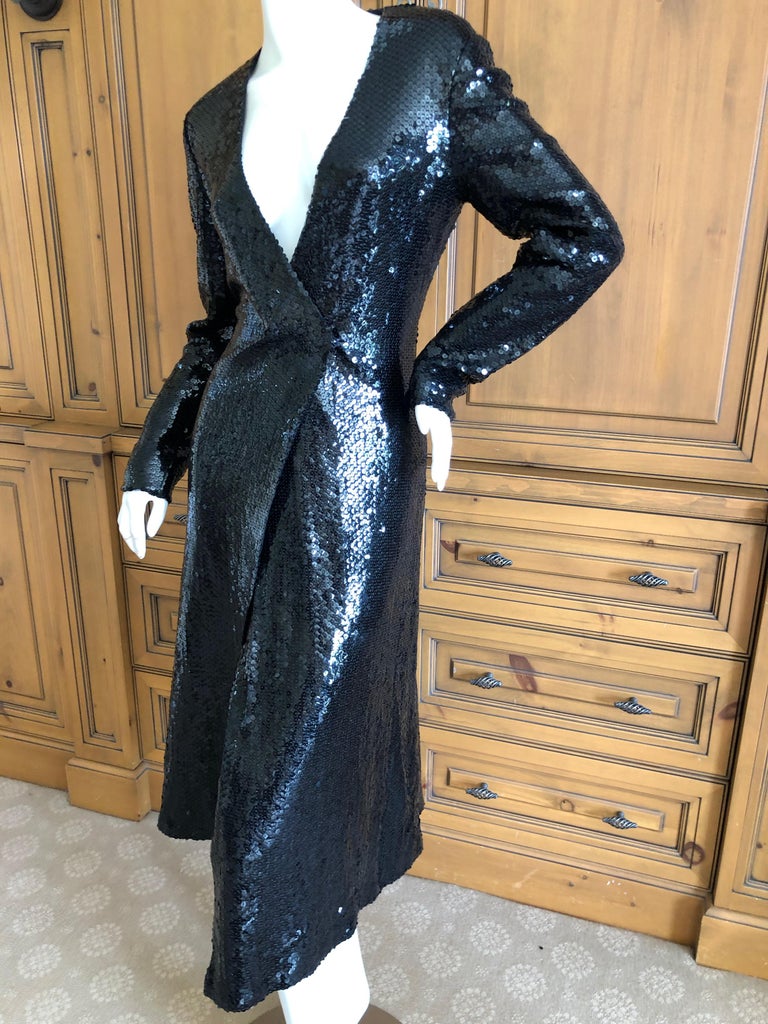 Halston 1970's Disco Era Low Cut Sequin Little Black Wrap Style Dress ...