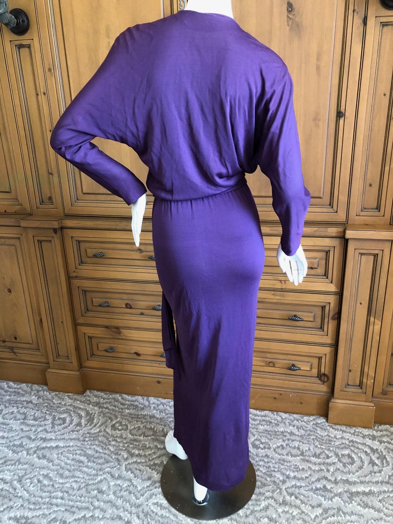 Halston 1970's Purple Jersey Disco Era Keyhole Dress with HIgh Slit and ...