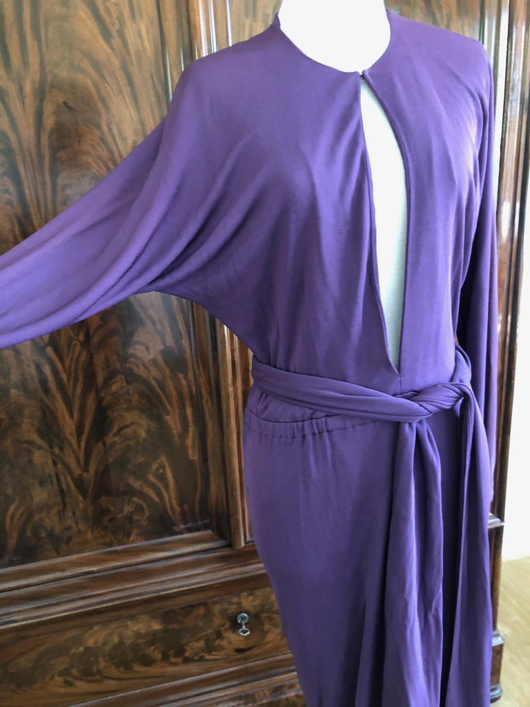 Halston 1970's Purple Jersey Disco Era Keyhole Dress with HIgh Slit and ...