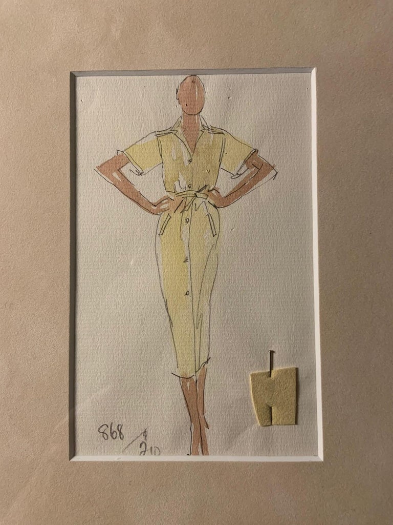 Halston 1970's Ultrasuede Dress Fashion Sketch by Joe Eula with Fabric ...