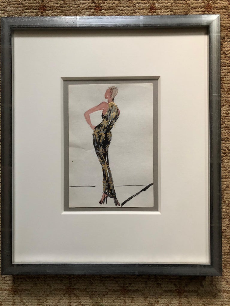 Halston 1983 Original Fashion Illustration or Beaded Fireworks Dress by ...