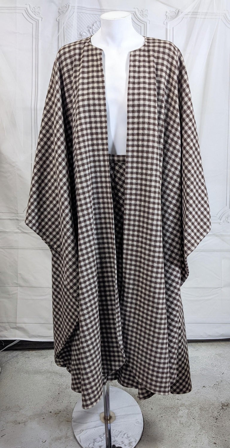 Halston Checked Wool Cape Skirt Ensemble For Sale at 1stDibs