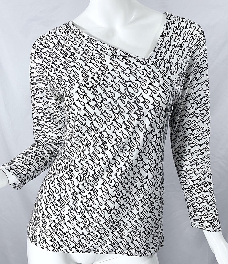 Halston IV 1970s Rare Novelty Fish Print Black and White Vintage 70s ...