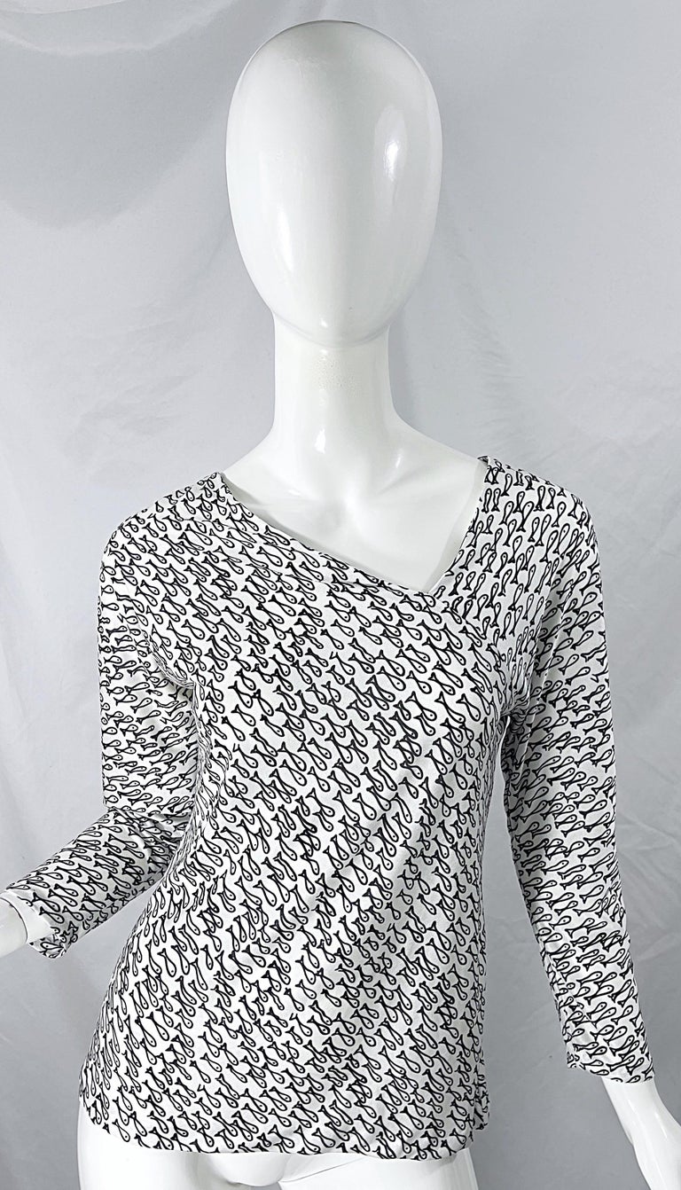 Halston IV 1970s Rare Novelty Fish Print Black and White Vintage 70s ...