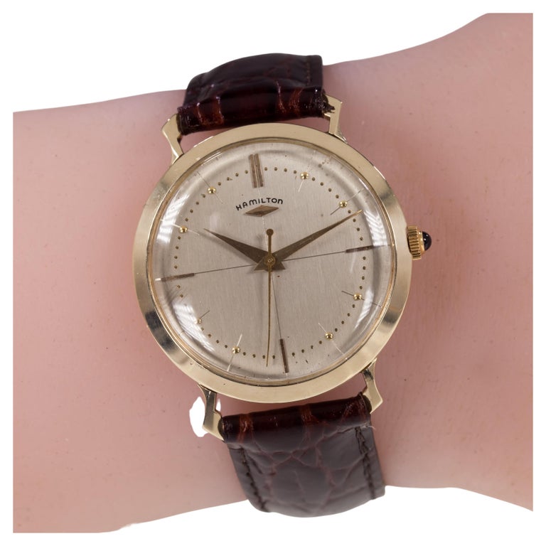 Hamilton 14k Yellow Gold Vintage Men's Hand-Winding Watch W/ Leather ...