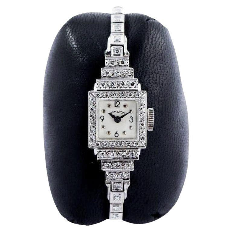 Hamilton 14Kt. Solid Gold Art Deco Ladies Diamond Dress Watch from 1940 ...