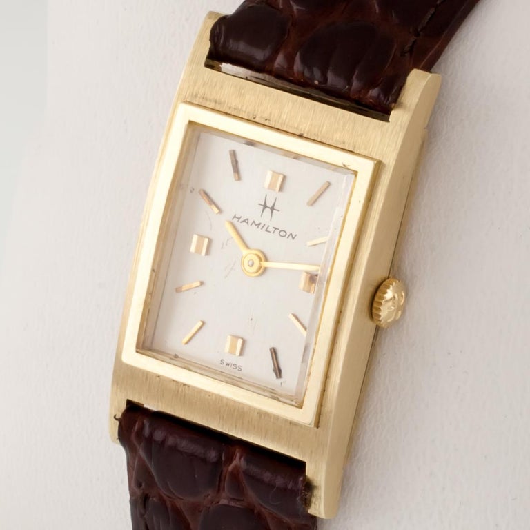 Hamilton Men's Hand-Winding Watch 14 Karat Yellow Gold with Leather ...