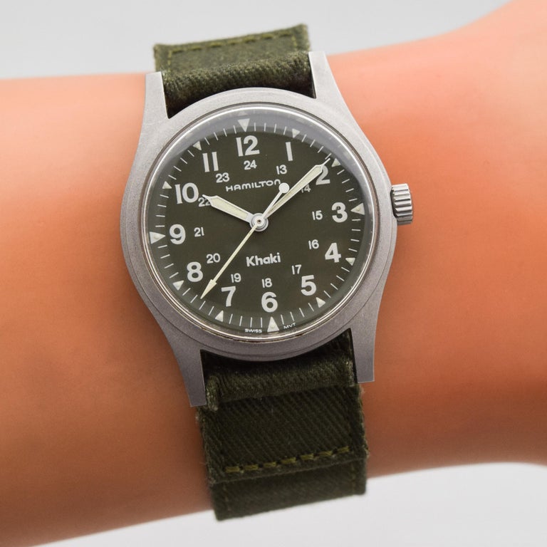 Hamilton Military Stainless Steel Field Watch Signed Khaki, 1980s For ...
