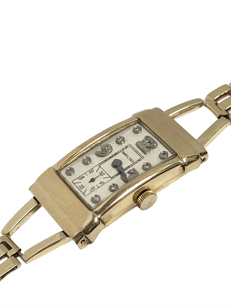 Hamilton Top Hat 1940s Gold and Diamond Dial Wrist Watch For Sale at ...