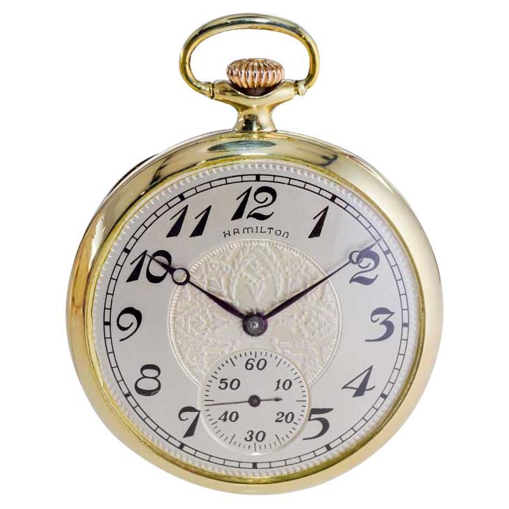 Hamilton Yellow Gold Filled Open Faced Enamel Dial Railroad Pocket ...
