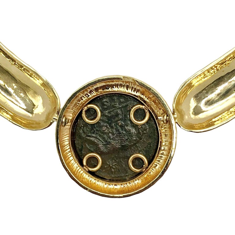 Hammered 14K Gold Choker with Ancient Roman Bronze Coin For Sale at 1stDibs
