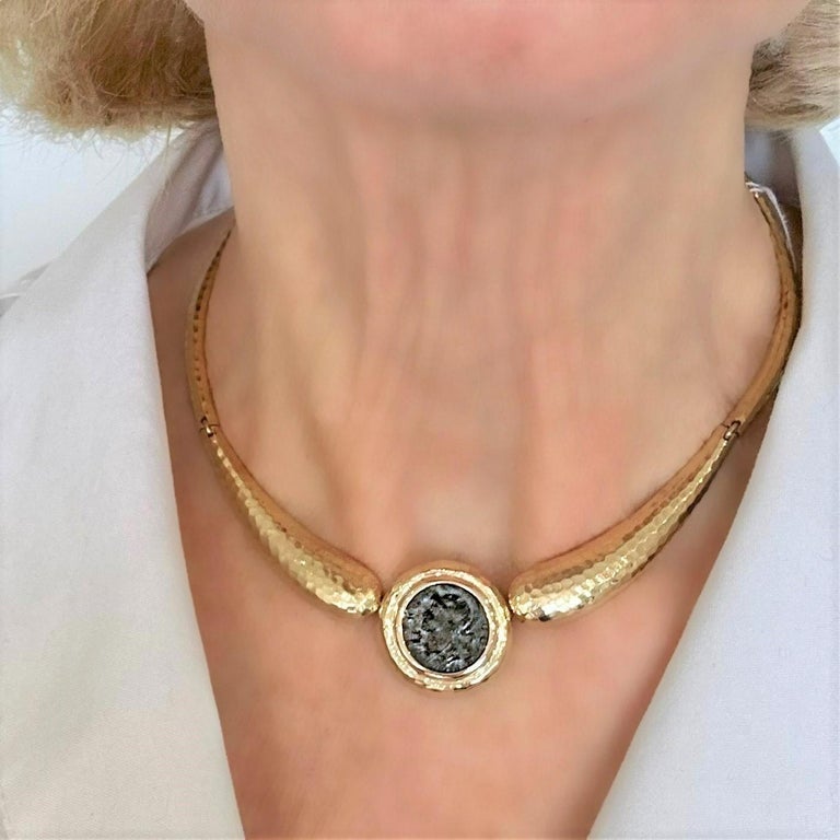 Hammered 14K Gold Choker with Ancient Roman Bronze Coin For Sale at 1stDibs