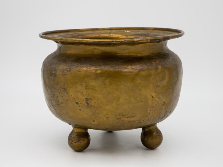Hammered Brass Bowl on Three Feet For Sale at 1stDibs