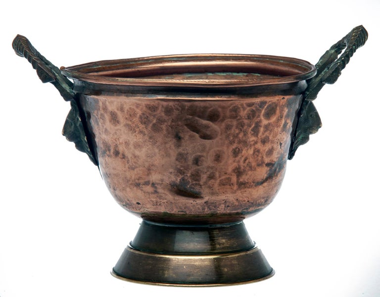Hammered Brass and Copper Footed Bowl w/ Lion Head Handles For Sale at ...
