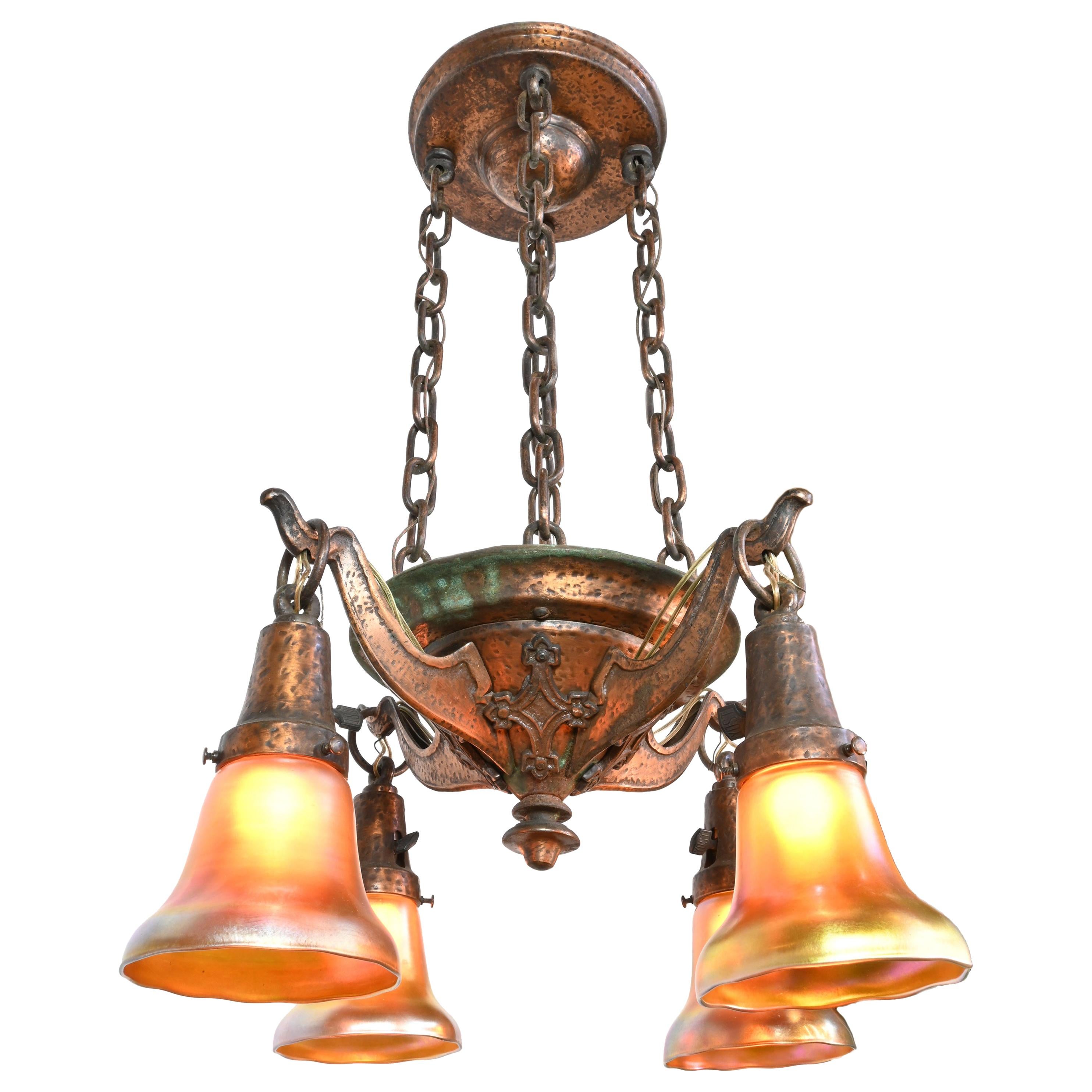 Bronze with Custard Glass Slip Shades, Deco Rococo Masterpiece ...
