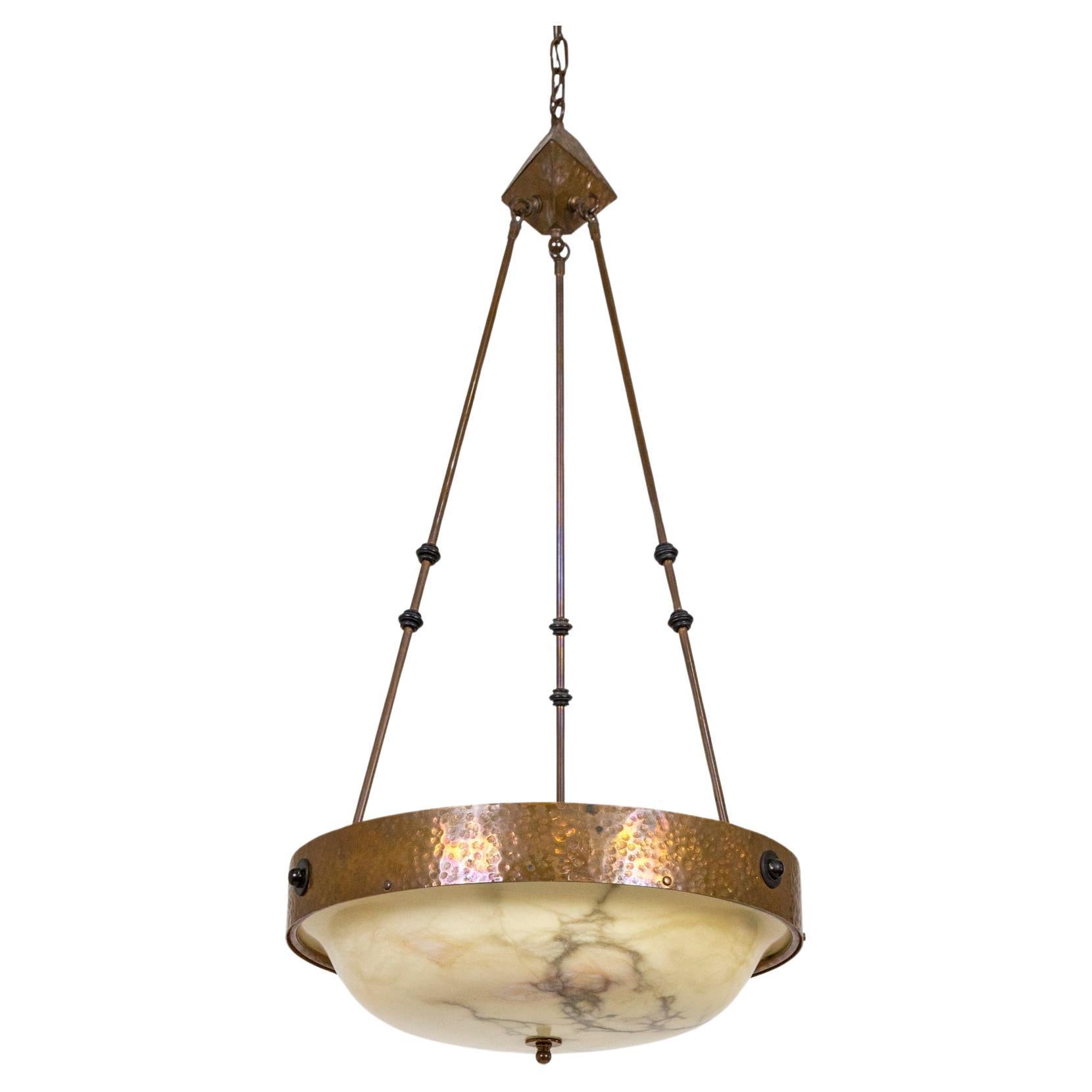 Hammered Copper and Alabaster Pendant Light w/ Unusual Cluster For Sale ...