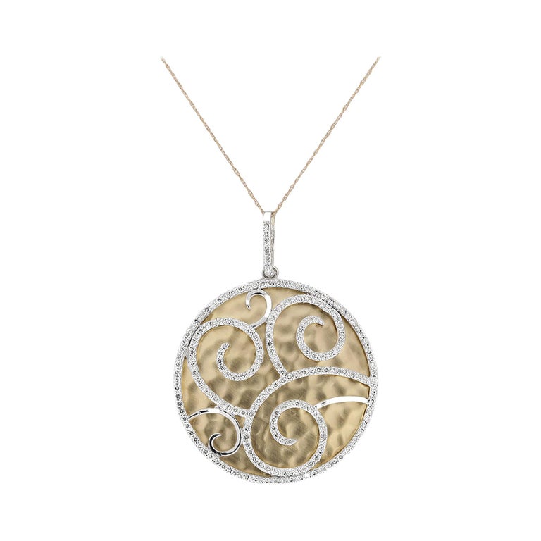 Hammered Diamond Disc Pendant For Sale at 1stDibs
