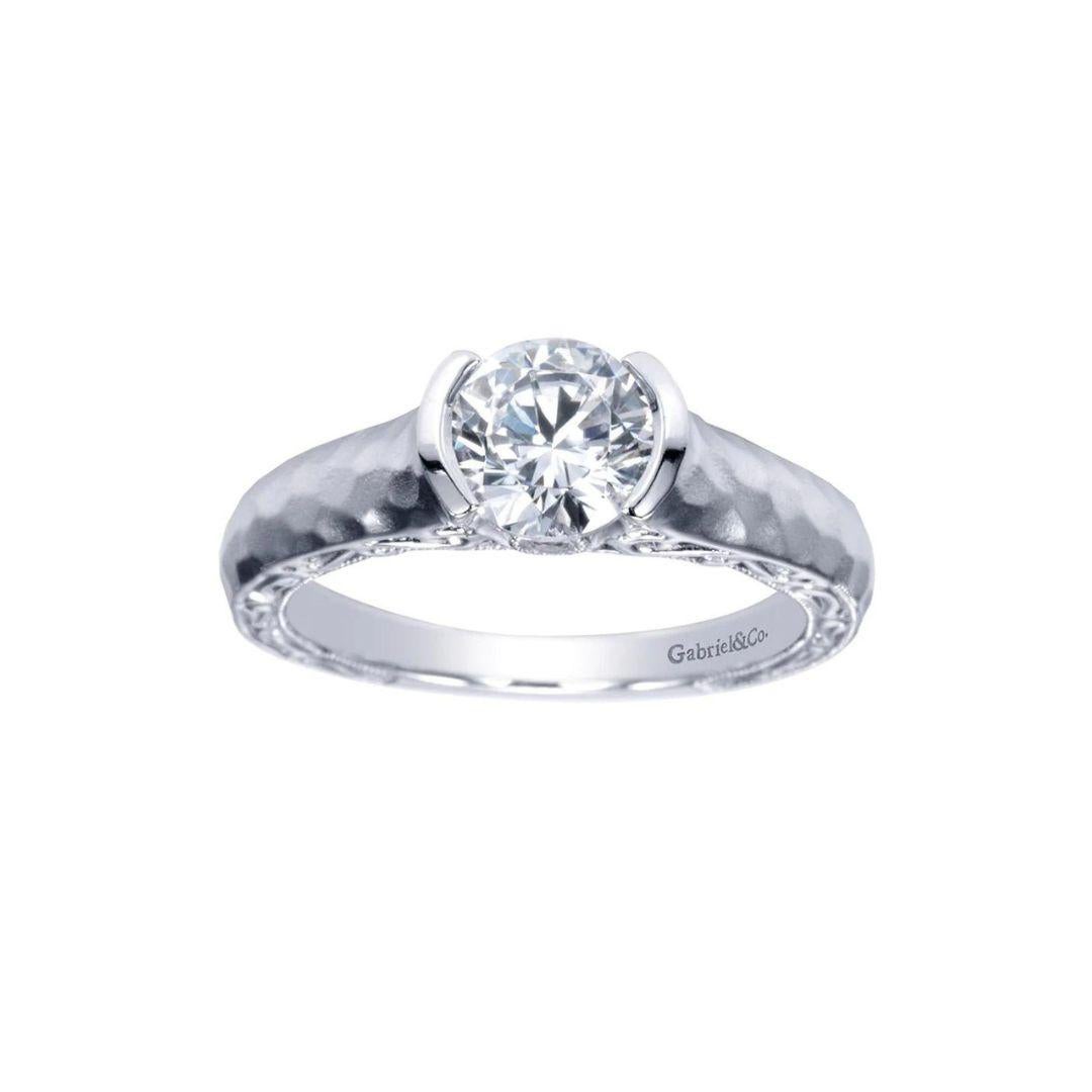 Hammered Finish Contemporary Solitaire Diamond Engagement Mounting For ...