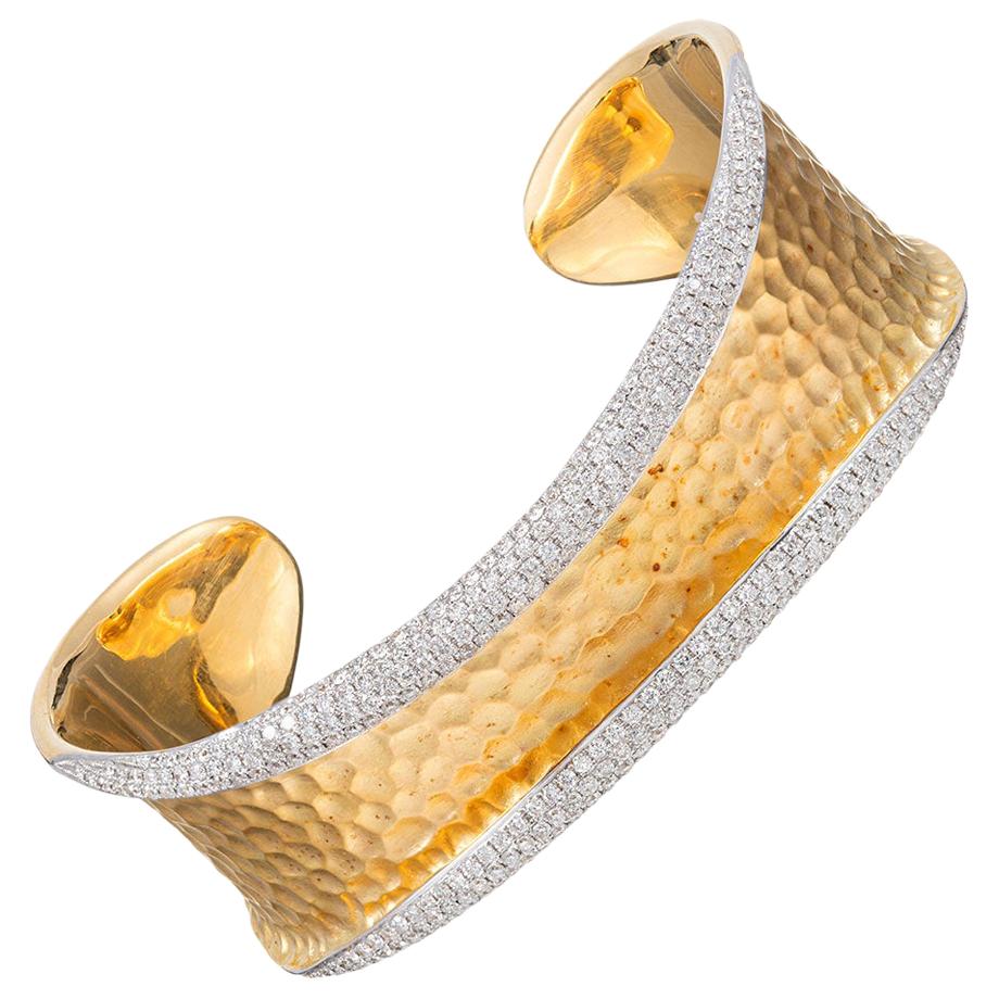 Hammered White Gold Cuff with Diamonds For Sale at 1stDibs