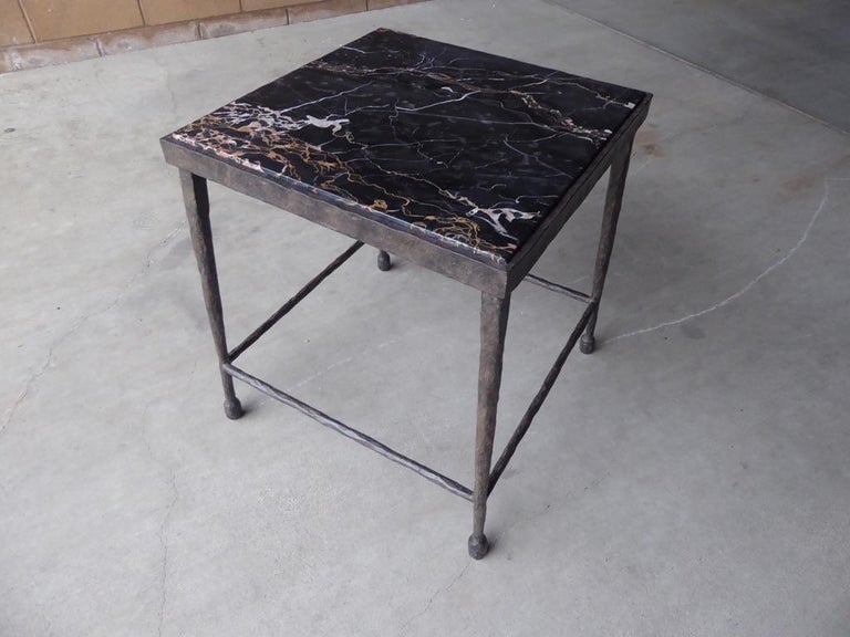 Hammered Iron Side Table with Inset Marble Top For Sale at 1stDibs