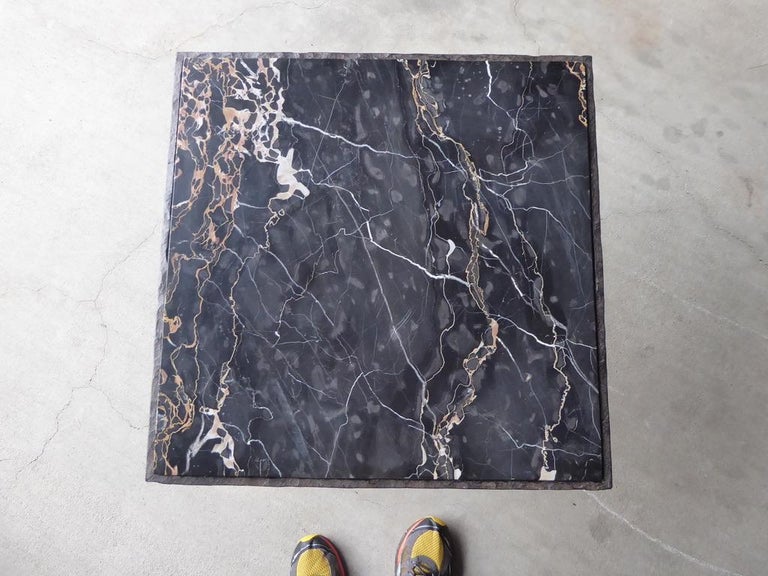 Hammered Iron Side Table with Inset Marble Top For Sale at 1stDibs