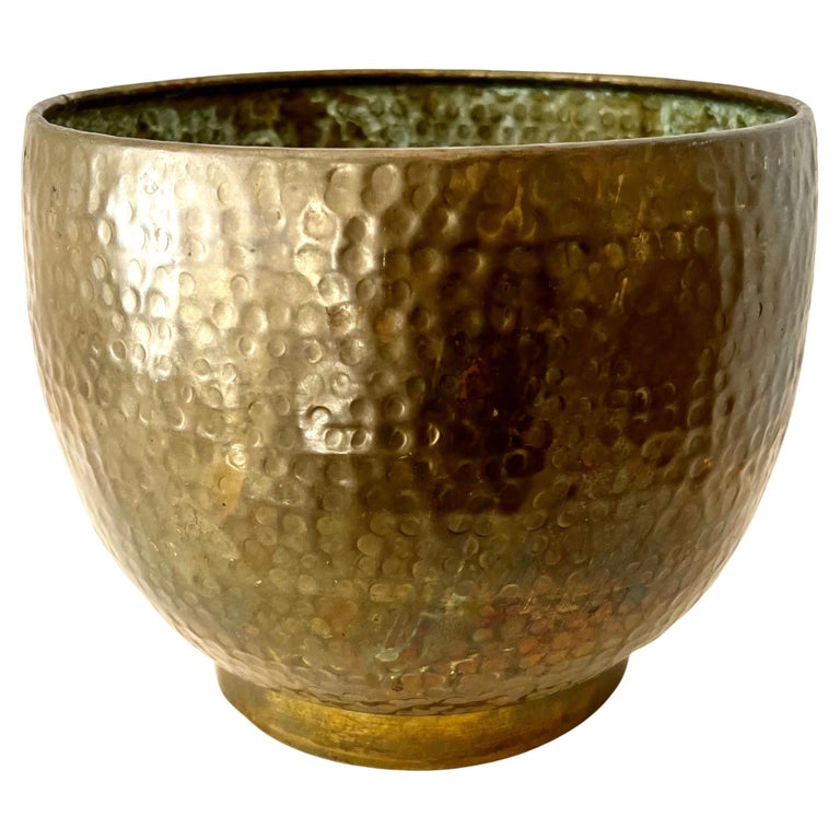 Hammered Italian Brass Cachepot Jardiniere or Planter For Sale at 1stDibs