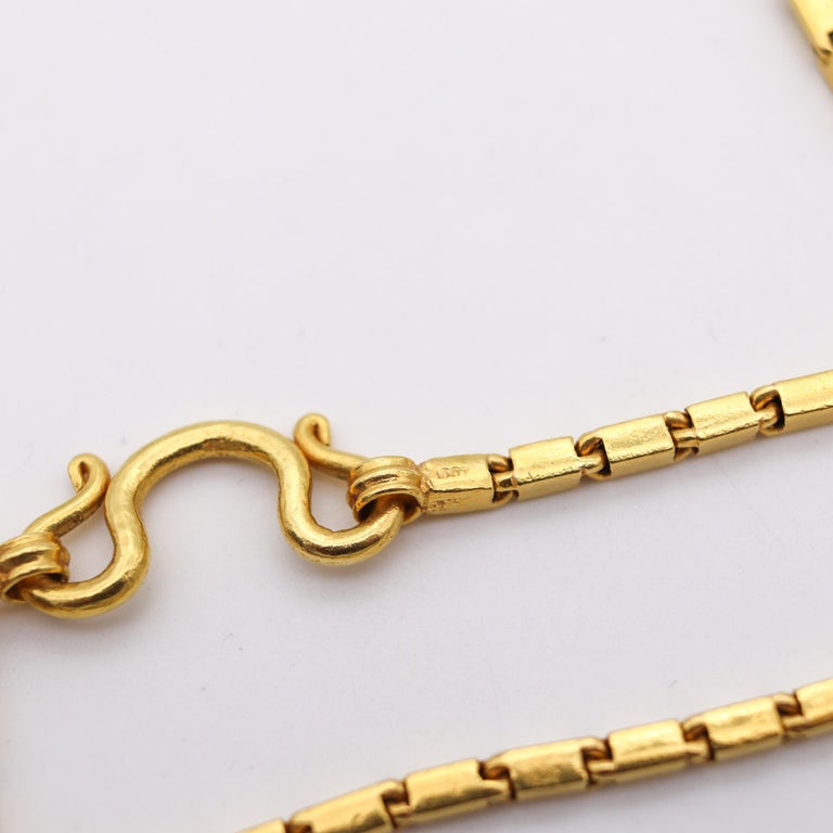 Hammered Long Necklace Chain in Solid 22kt Yellow Gold with Hooks For ...