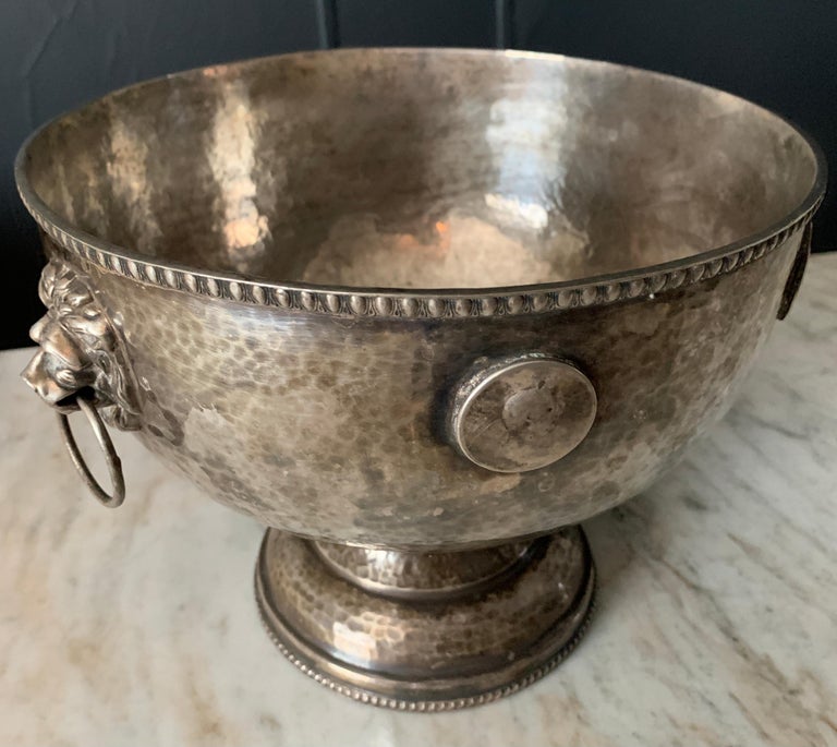Hammered Silver Plate Bowl with Medallions and Lion Handles For Sale at ...