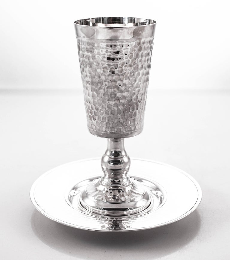 Hammered Sterling Kiddush Cup and Plate For Sale at 1stDibs