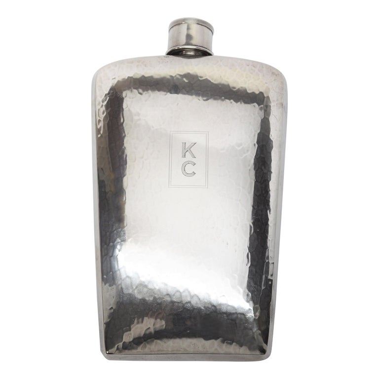 Hammered Sterling Silver Flask with Field Cup Cap For Sale at 1stDibs