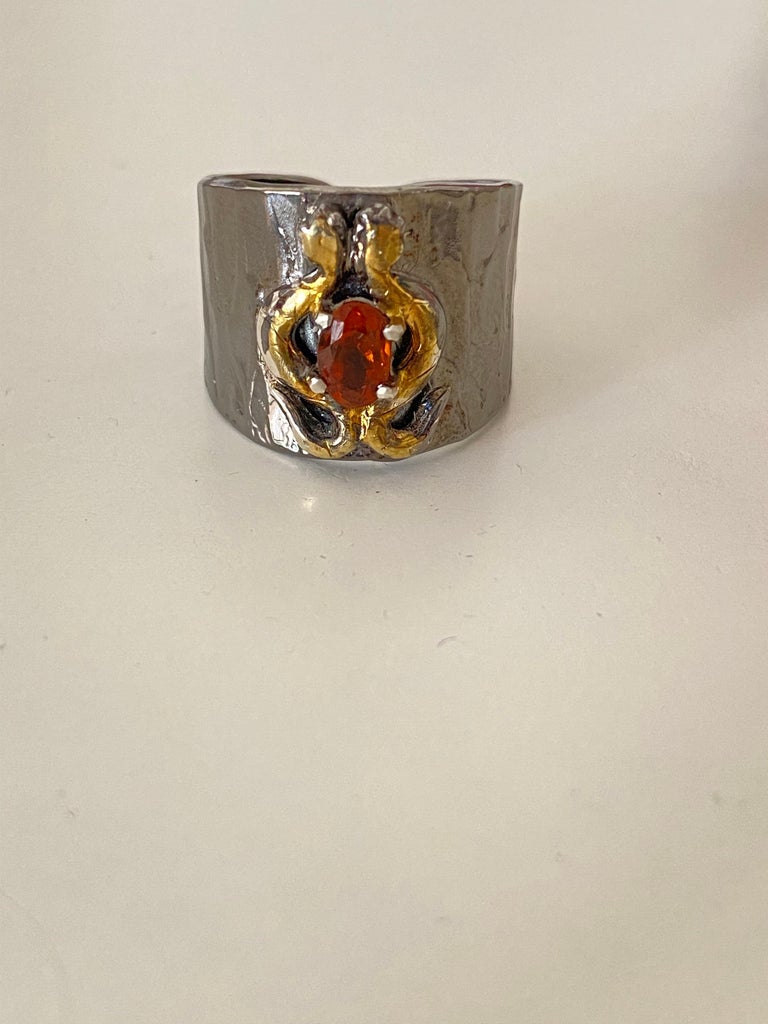 Hammered Vermeil 24k Gold Plated Silver Sterling Snakes Garnet Band ...