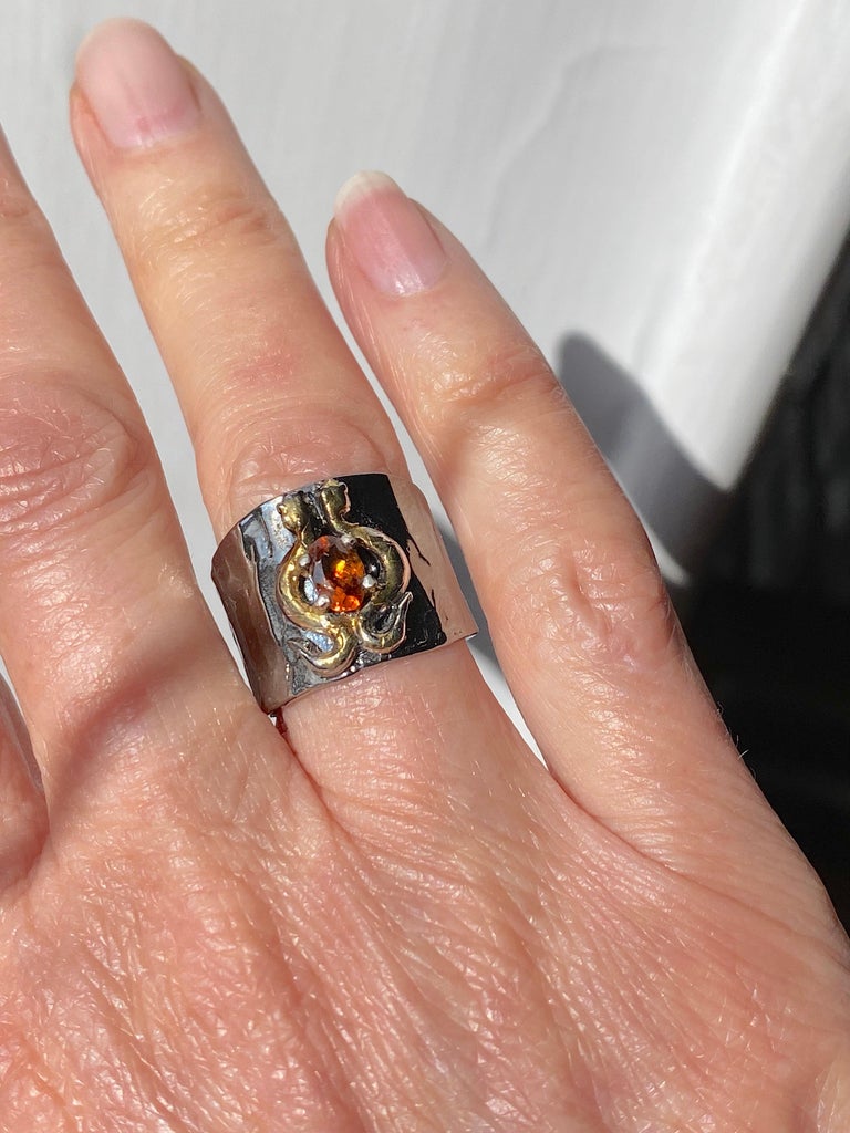 Hammered Vermeil 24k Gold Plated Silver Sterling Snakes Garnet Band ...