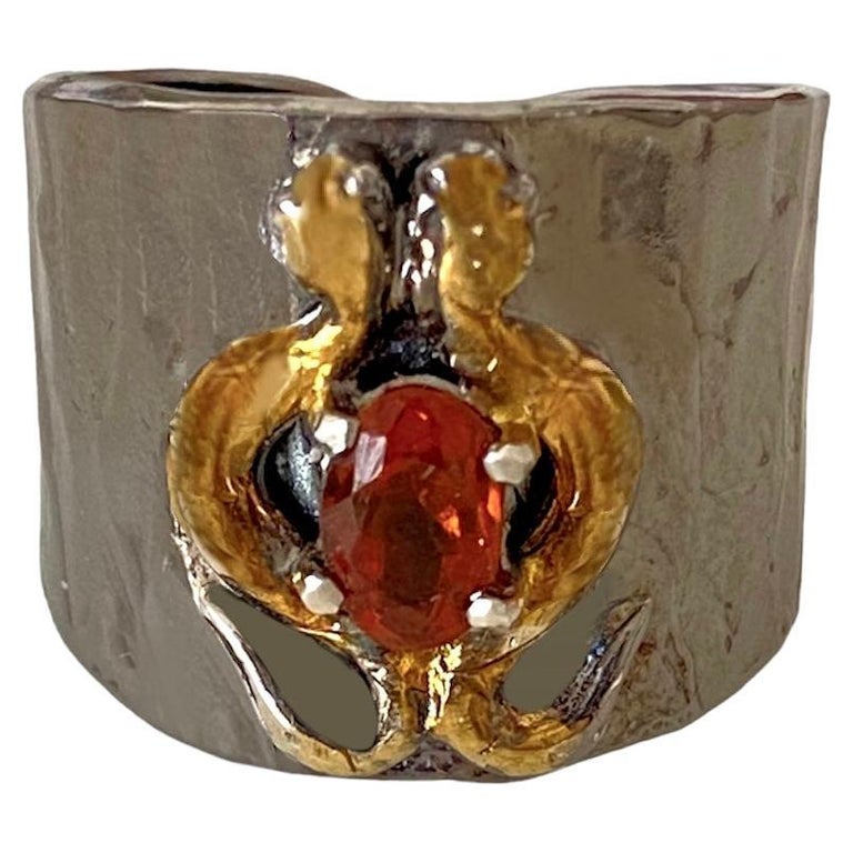 Hammered Vermeil 24k Gold Plated Silver Sterling Snakes Garnet Band ...