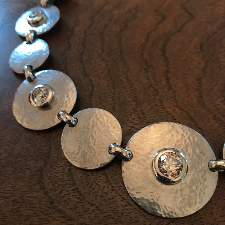 Hammered White Gold Diamond Collier Necklace For Sale (Free Shipping ...