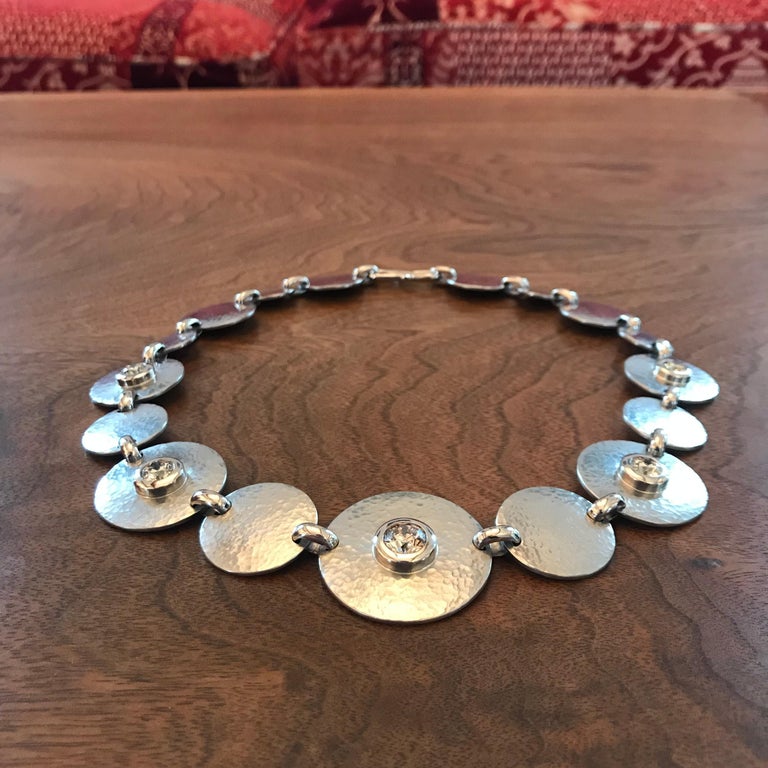 Hammered White Gold Diamond Collier Necklace For Sale (Free Shipping ...