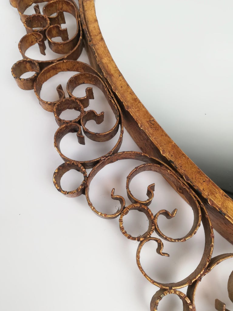 Hammered Wrought Iron Gilded Mirror in the Style of Pierluigi Colli ...