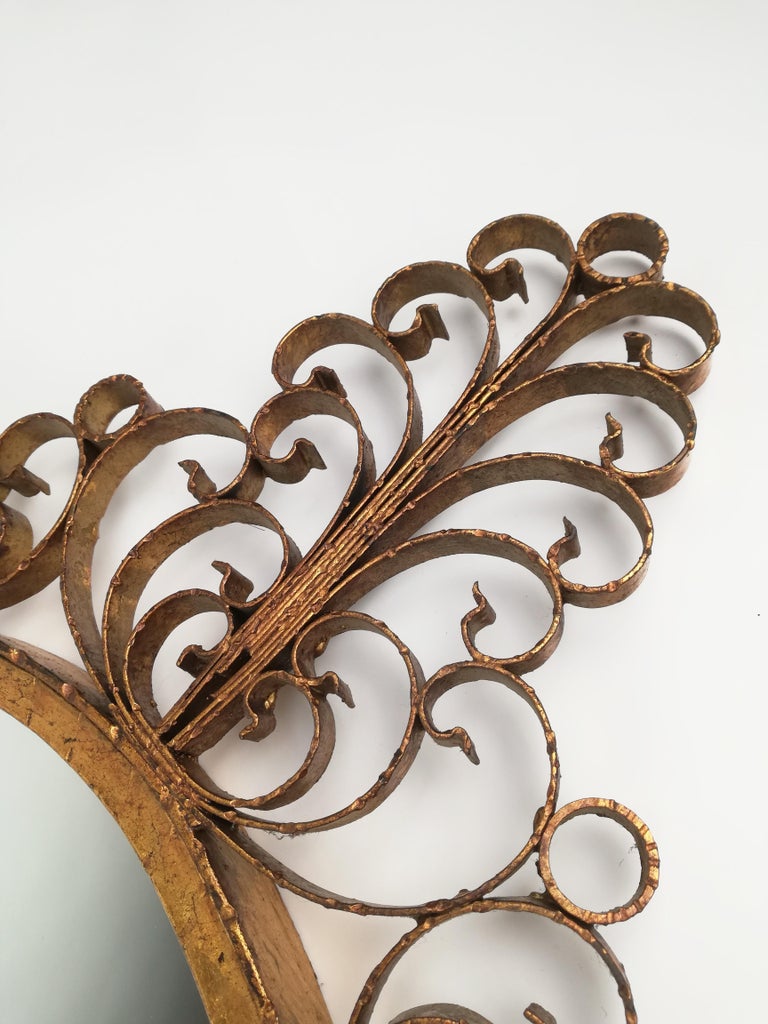Hammered Wrought Iron Gilded Mirror in the Style of Pierluigi Colli ...